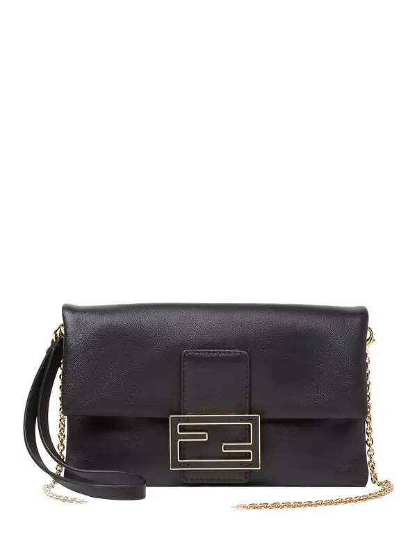 Fendi Mini Leather Shoulder Bag With Ff Clasp - Nero