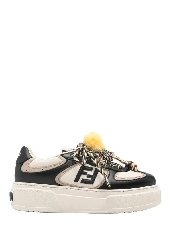 Fendi Leather Platform Sneakers With Ff Appliqué And Charm Detail - Nero