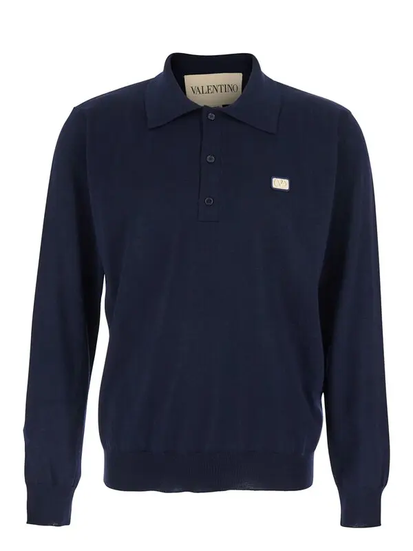 Valentino Garavani Vlogo Signature Patch Button-front Virgin Wool Sweater - Blu