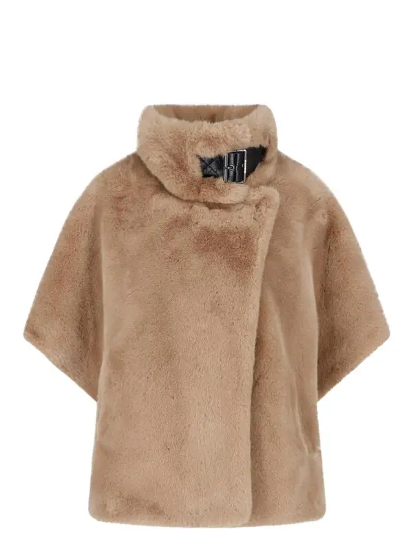 Pinko Faux Fur Cape With Polyurethane Trim - Beige