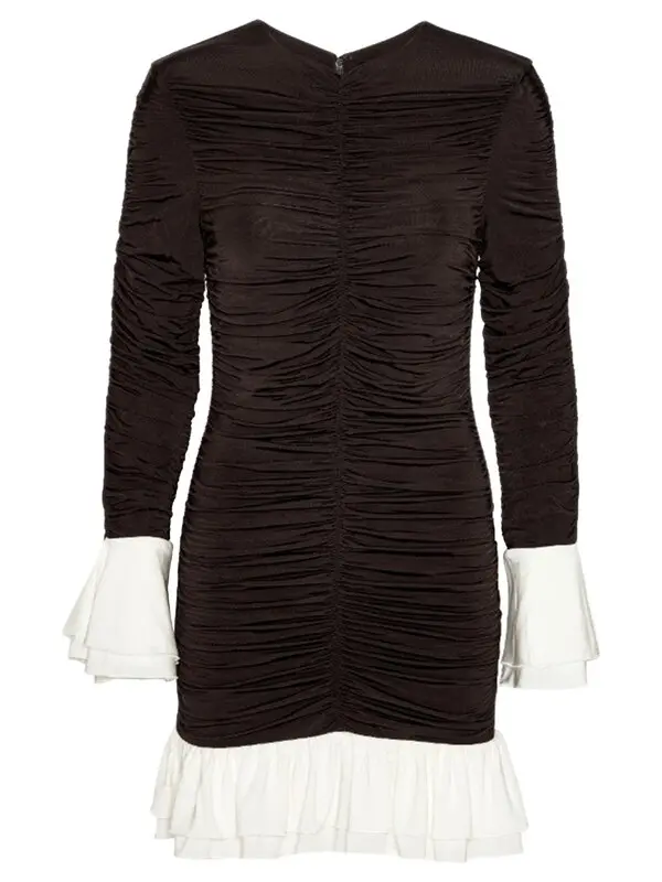 ROTATE BY BIRGER CHRISTENSEN Mini Dress With Ruffled Detailing And Long Sleeves - Marrone