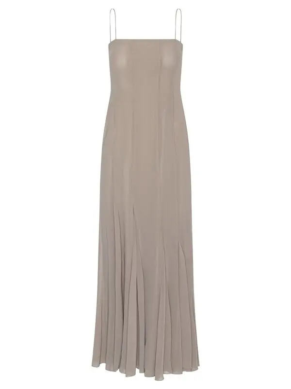 ROTATE BY BIRGER CHRISTENSEN Long Chiffon Maxi Dress With Thin Straps - Grigio