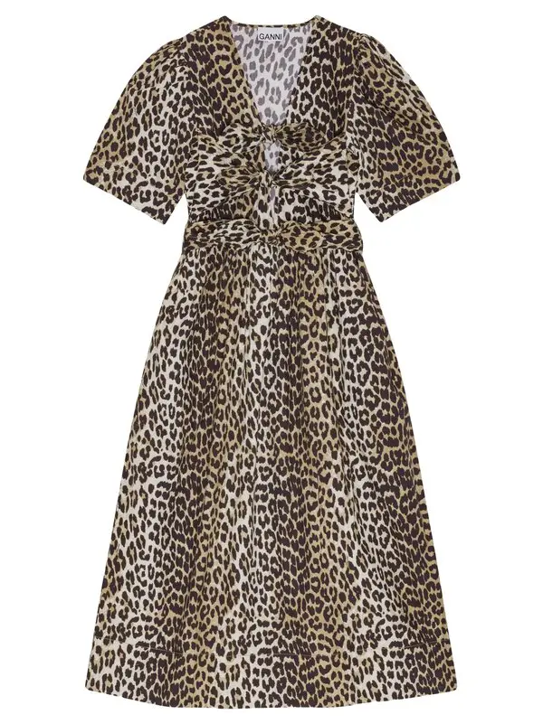 GANNI V-neck Mini Dress With Bow Detail - Marrone