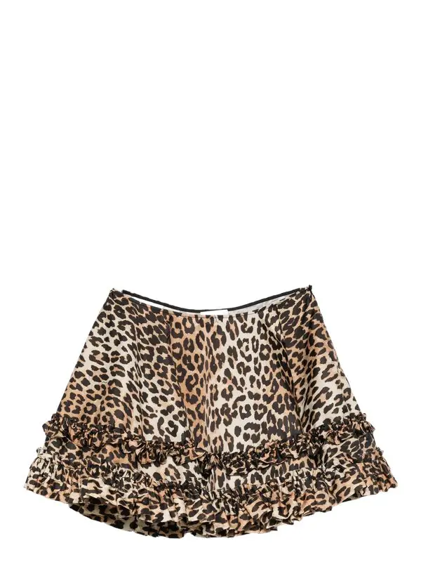 GANNI Leopard Print Ruffled Mini Skirt - Marrone