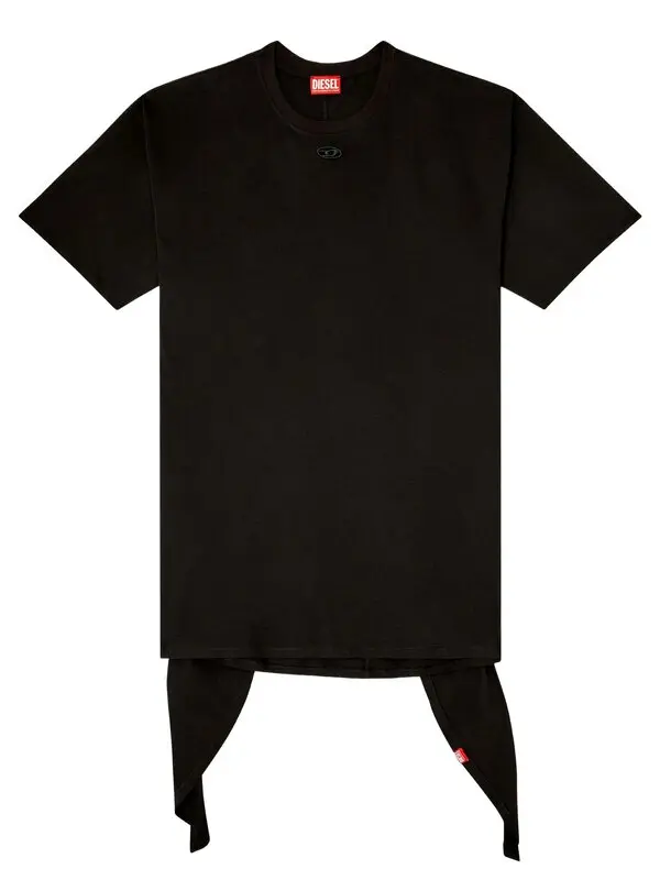 DIESEL® Front Tie Cotton Dress With Embroidered Oval D Cut-out And Dropped Sleeves - Nero