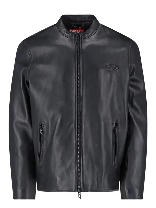 DIESEL® Waxed Leather Biker Jacket - Black