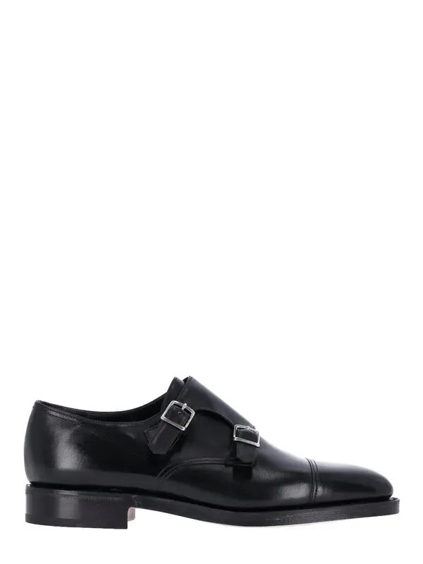 John Lobb Double Monk Strap Leather Dress Shoes - Black