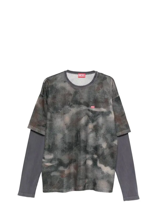 DIESEL® Micro-embroidered Mini Logo Crewneck Long-sleeve Sweatshirt - Grigio
