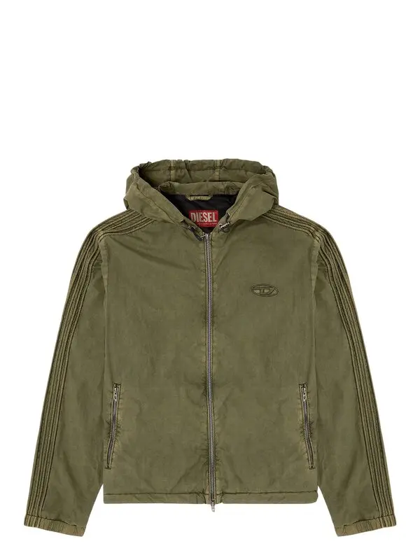 DIESEL® Cotton Jacket With Drawstring Hood And Embroidered Logo - Verde