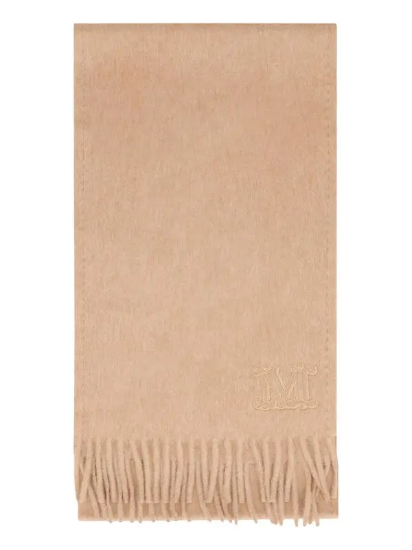 Max Mara Cashmere Stole With Fringed Hem And Embroidered Logo - Beige