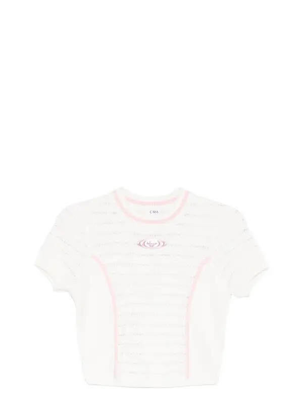 Casablanca Cropped Knit Top With Logo Trim - Bianco