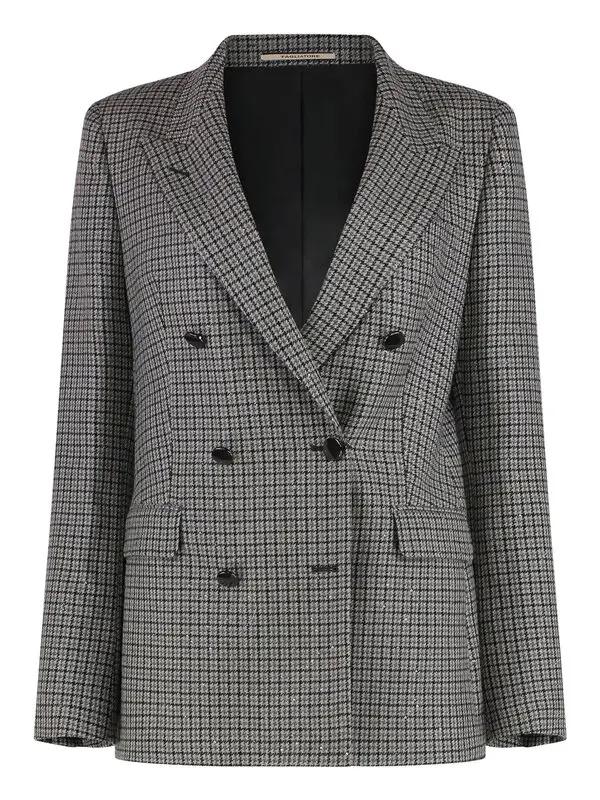 0205 TAGLIATORE Double-breasted Checked Wool Blazer - Grey