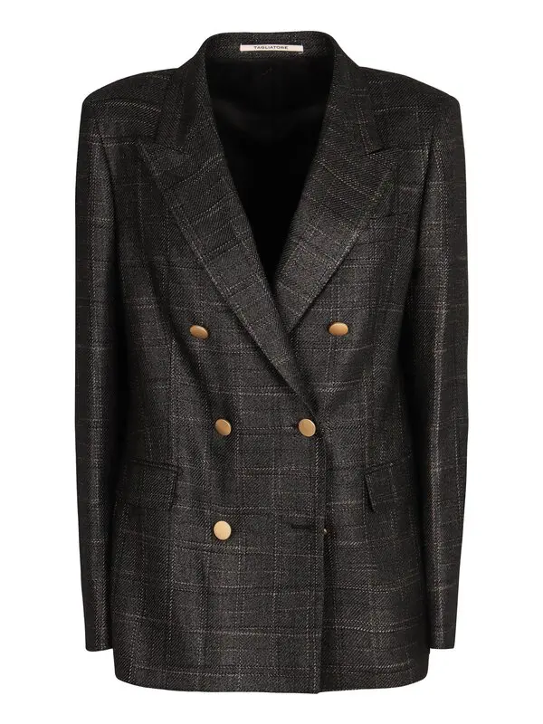 0205 TAGLIATORE Tagliatore Double-breasted Mixed Wool Jacket With Notched Lapel - Black