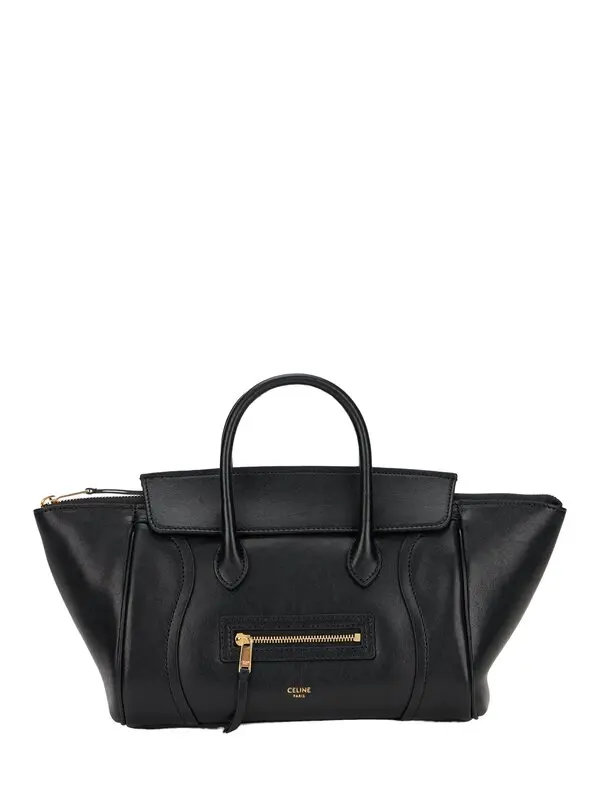 Celine Leather Luggage Handbag With Gold-tone Hardware - Black
