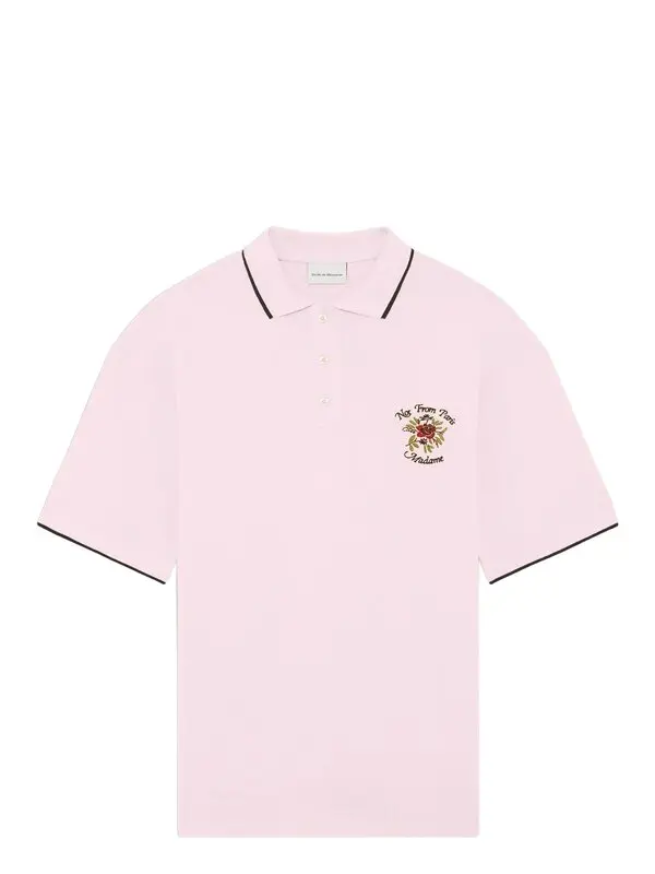 Drole De Monsieur Short-sleeved Polo Shirt With Front Embroidered Slogan - Rosa