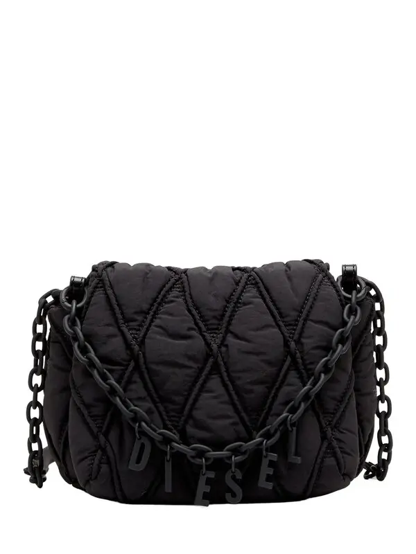 DIESEL® Convertible Quilted Nylon Bag With Chain Charm - Nero