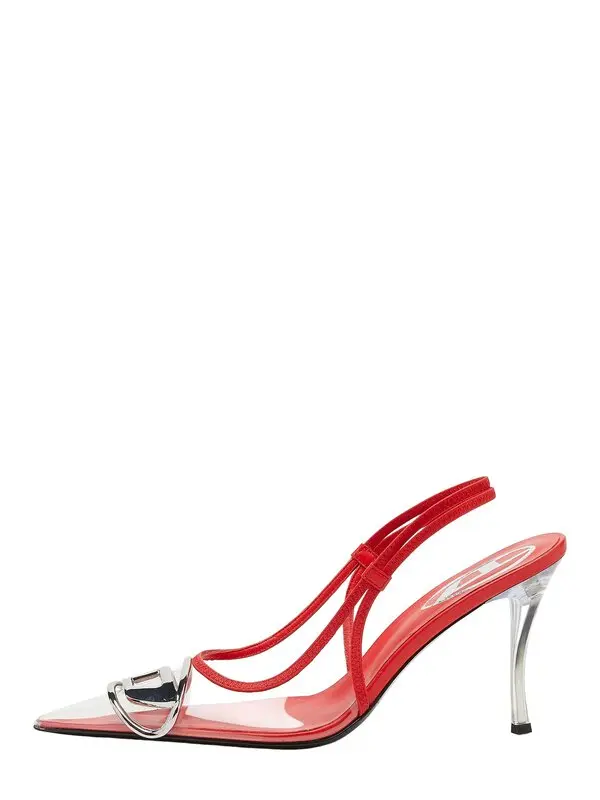 DIESEL® Elasticated Slingback Pumps With Oval D Hardware And 9 Cm Stiletto Heel - Rosso