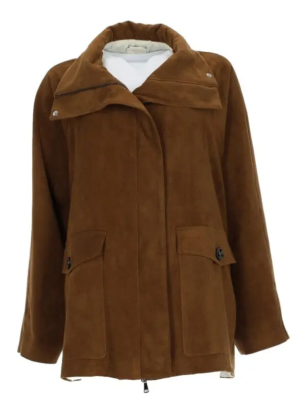 ALYSI Suede Leather Jacket - Brown
