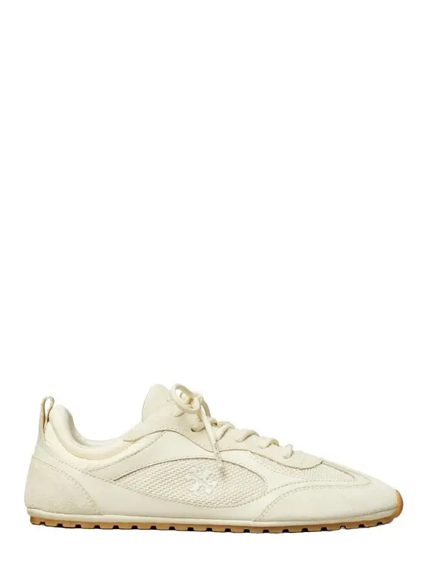Tory Burch Suede And Leather Trimmed Lace-up Sneakers - Bianco