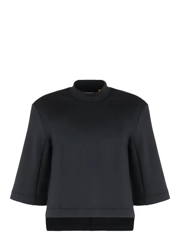 Moncler Techno Fabric T-shirt With Logo Patch And Side Slits - Black