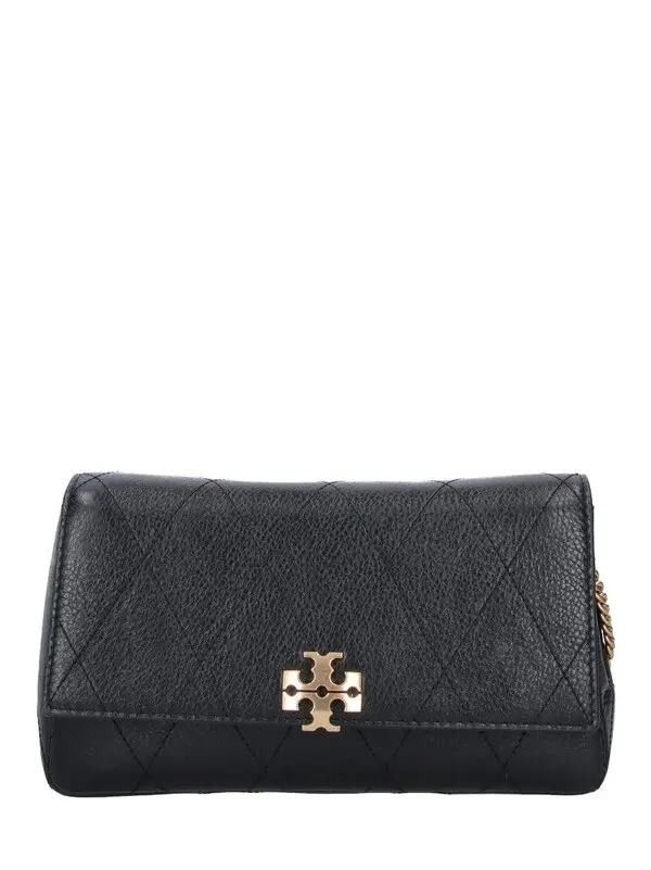 Tory Burch Mini Quilted Leather Crossbody Bag With Gold Tone Logo - Black
