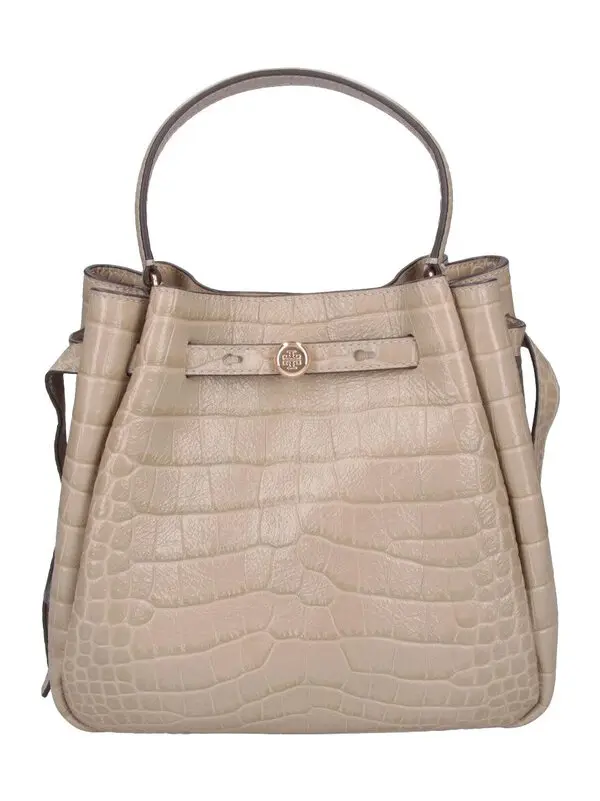 Tory Burch Embossed Top Handle Tote Bag - Beige