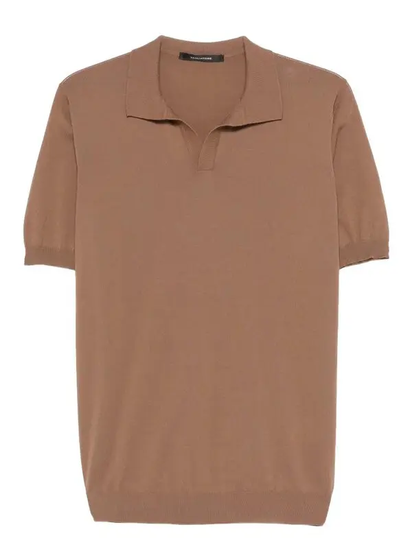 Tagliatore Polo Collar Split Neck Short-sleeve T-shirt With Ribbed Cuffs And Hem - Marrone