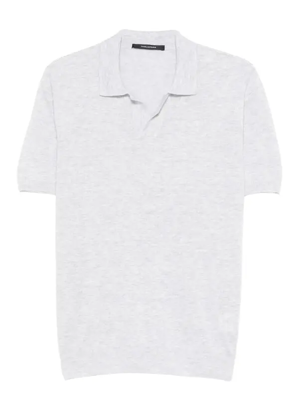 Tagliatore Polo Collar Slit Neck Short Sleeve Top With Ribbed Hem & Cuffs - Grigio