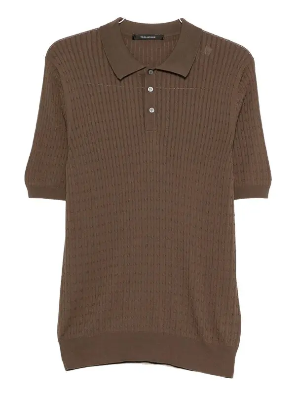 Tagliatore Cable-knit Polo Shirt With Ribbed Trim - Marrone