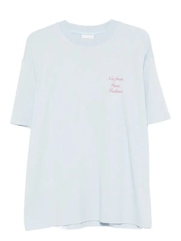 Drole De Monsieur Slogan Logo Interlock T-shirt With Ribbed Crew Neck - Azzurro