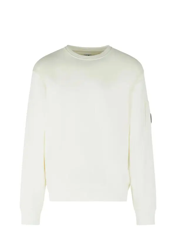 C.P. COMPANY Cotton Crewneck Sweatshirt With Lens Pocket - Bianco