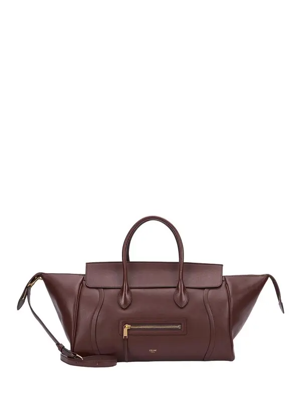 Celine Shiny Lambskin Leather Handbag - Brown