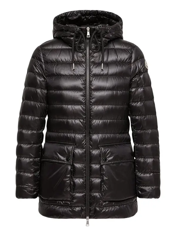 Moncler Water-repellent Hooded Long Puffer Coat With Drawstring Waist - Nero