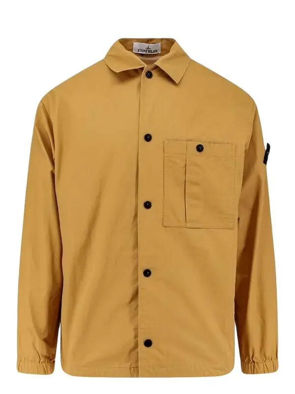 Stone Island Badge Snap-front Jacket With Chest Pocket & Elastic Cuffs - Giallo