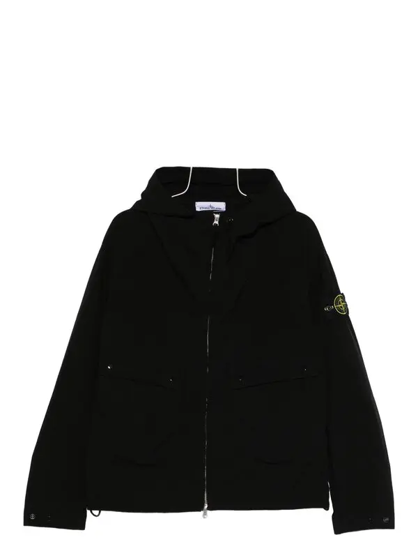 Stone Island Hooded Zip Jacket With Drawcord Hem - Nero