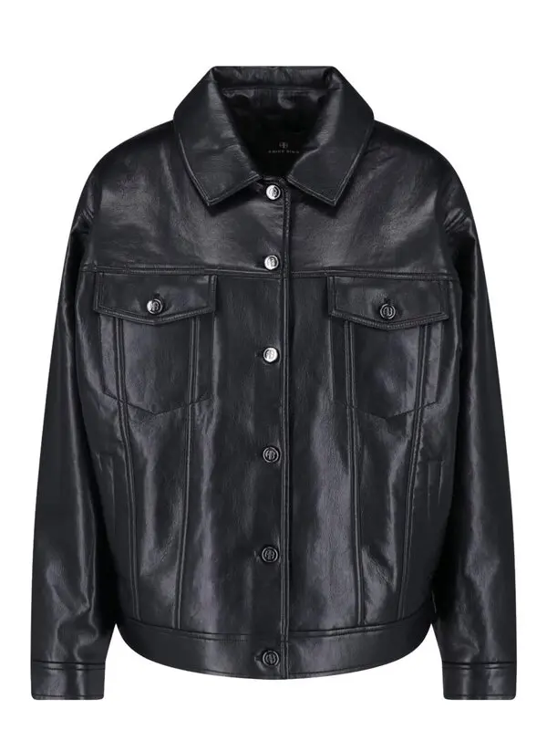 ANINE BING Leather Shirt Jacket - Black