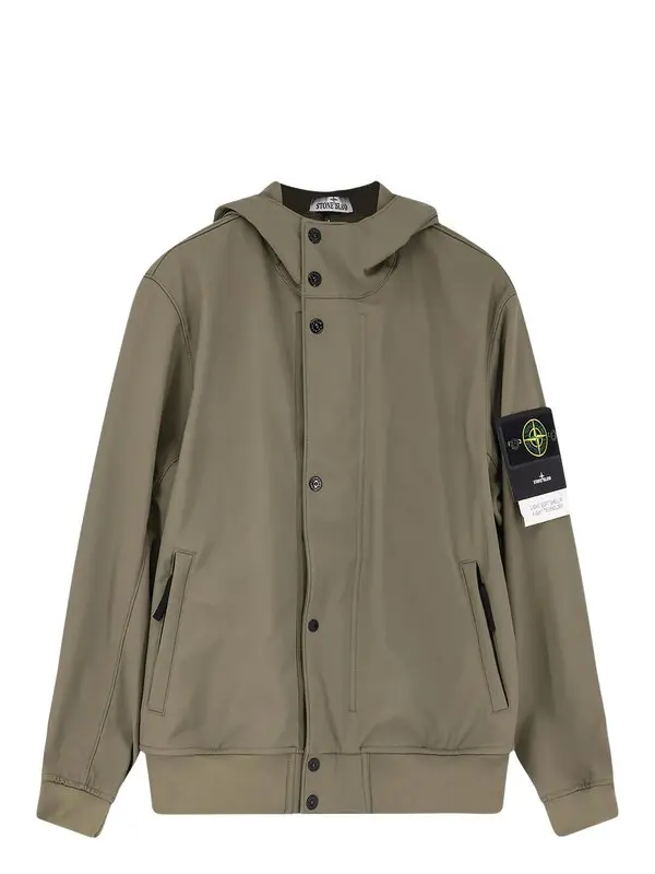 Stone Island Hooded Zip Jacket With Drawstring And Ribbed Trims - Verde