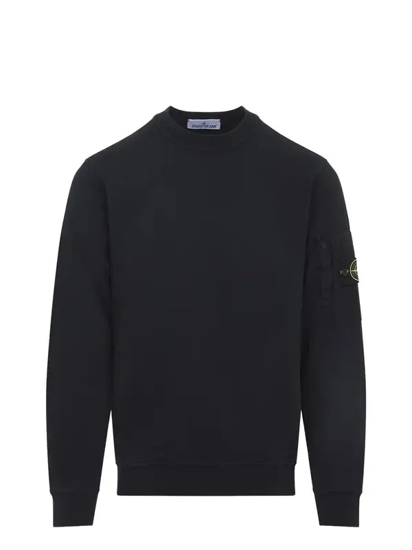 Stone Island Crew Neck Sweatshirt With Ripstop Pocket - Blu