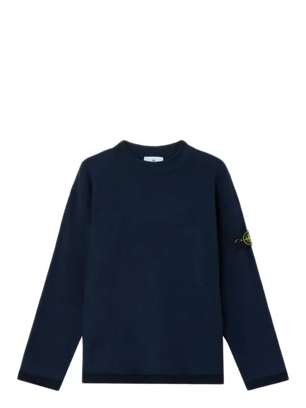 Stone Island Ribbed Knit Sweatshirt With Stone Badge - Blu