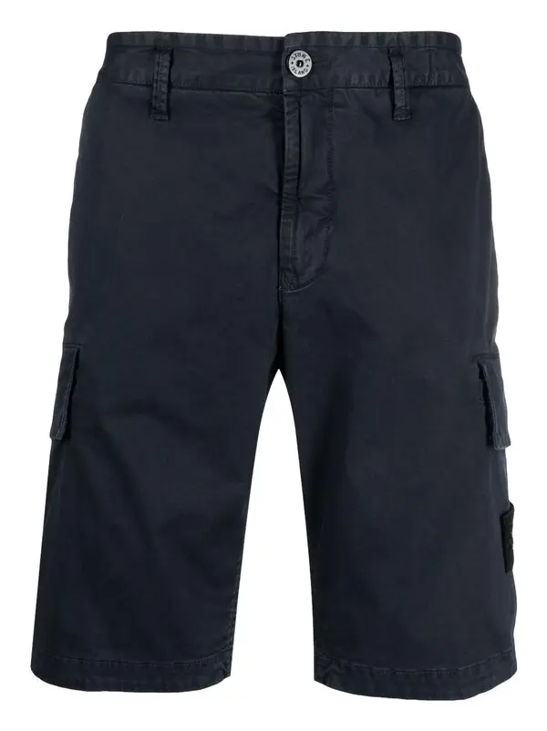 Stone Island Cargo Shorts With Concealed Snaps - Blu