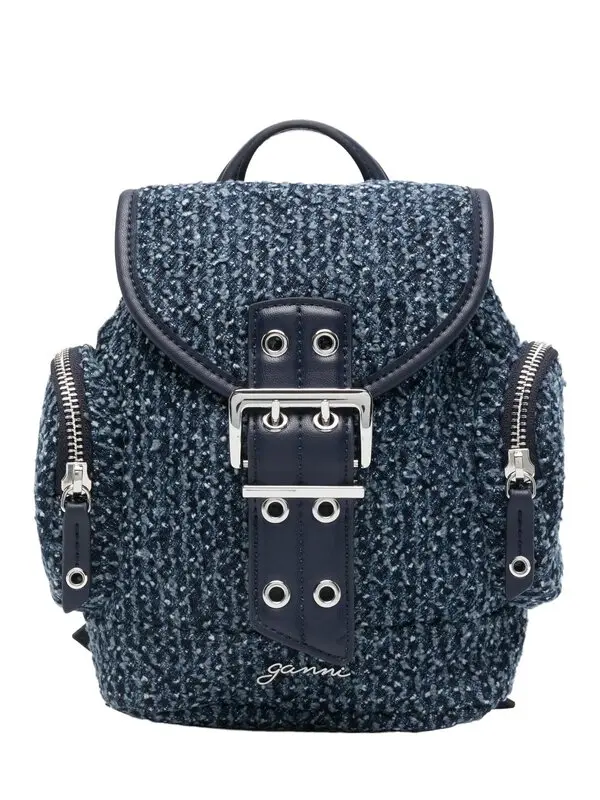 GANNI Textured Denim Backpack - Blu
