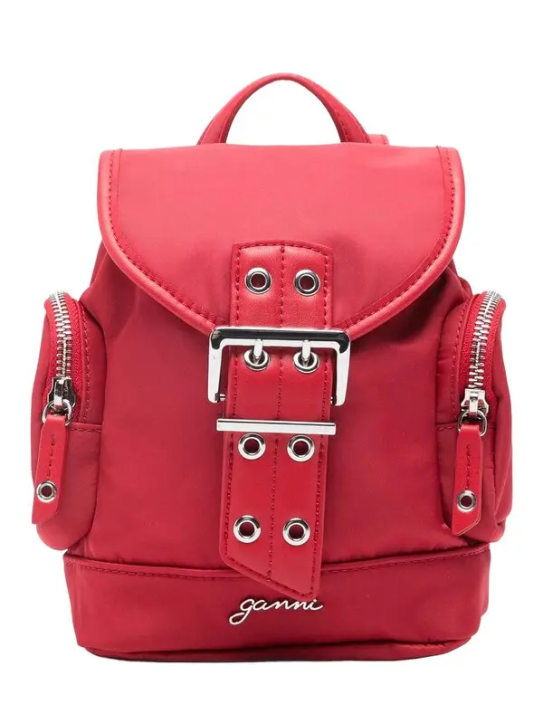 GANNI Nylon Backpack With Buckle Closure - Rosso