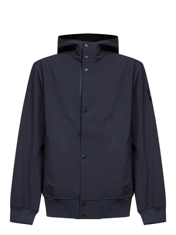 Stone Island Hooded Zip Jacket With Snap Placket - Blu