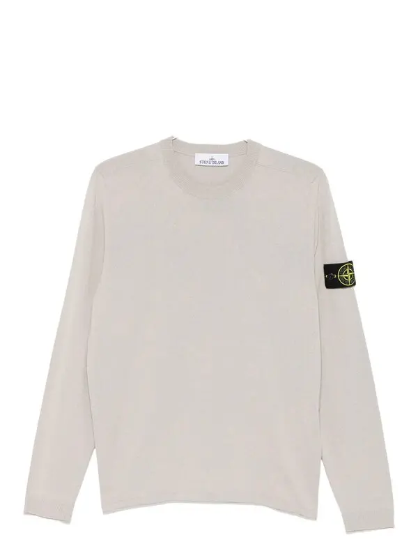 Stone Island Ribbed Crewneck Sweater With Badge Detail - Grigio