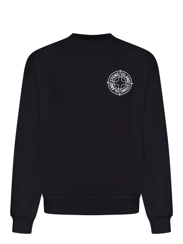 Stone Island Crewneck Sweatshirt With Raised Compass Logo - Nero