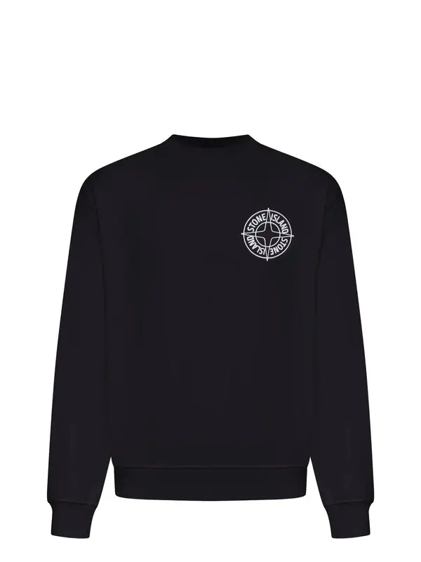 Stone Island Crewneck Sweatshirt With Raised Compass Logo - Nero