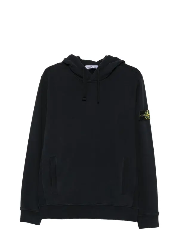 Stone Island Cotton Hoodie With Kangaroo Pocket And Sleeve Badge - Blu