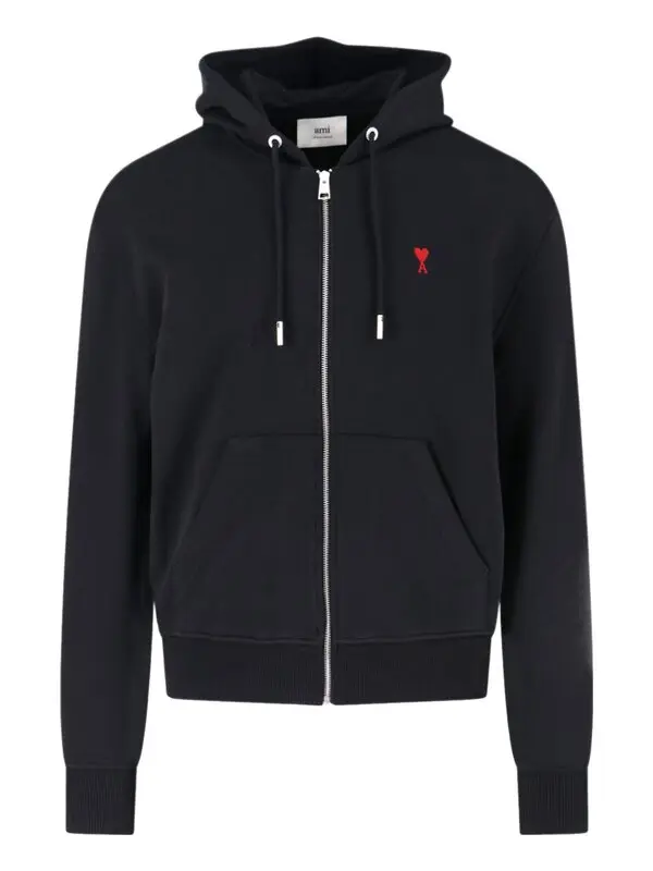 AMI Paris De Coeur" Zip-up Hoodie - Black