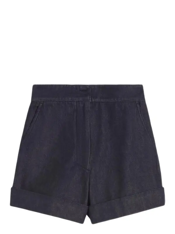 Max Mara Cotton High-waisted Shorts With Flared Lines And Turned-up Hem - Blu