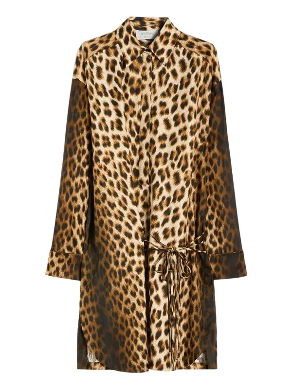 Sportmax Silk Polo-collar Shirt With Dropped Shoulders And Front-tie Detail - Marrone